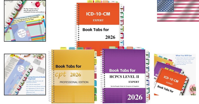 2026 CPT, ICD-10-CM & HCPCS Level II Tabs: Colorful Waterproof ...